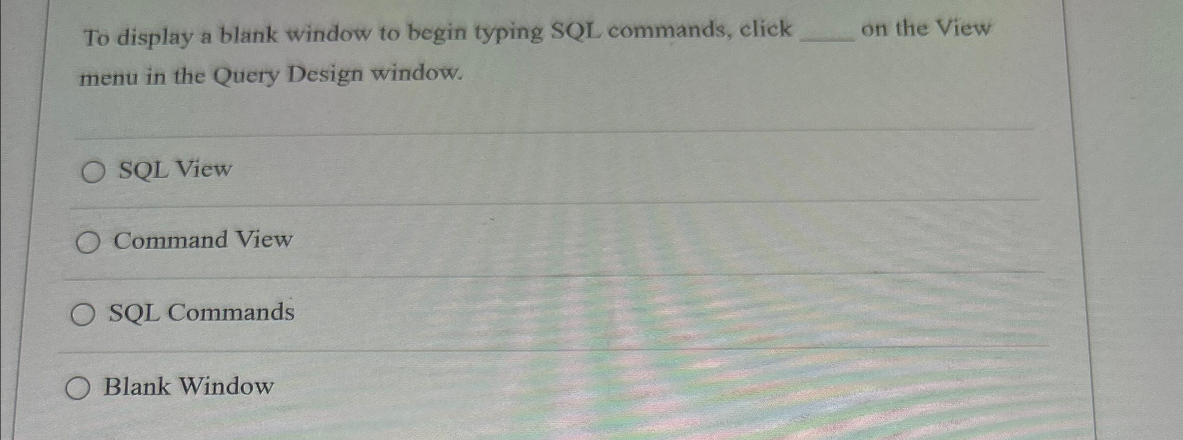 Solved To display a blank window to begin typing SQL | Chegg.com