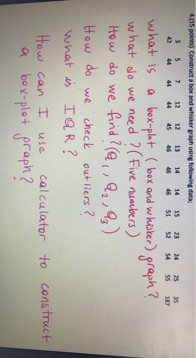 Solved 4.(15 points) Construct a box and whisker graph using | Chegg.com