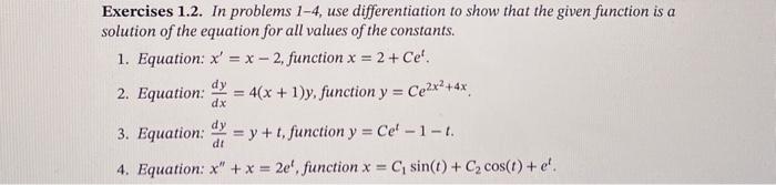Solved Exercises 1.2. In problems 1−4, use differentiation | Chegg.com