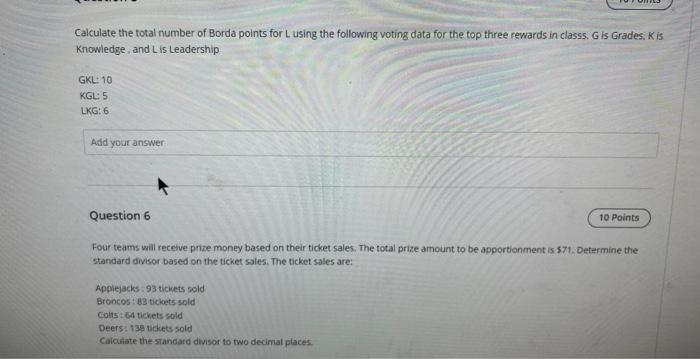 Solved Calculate the total number of Borda points for L | Chegg.com