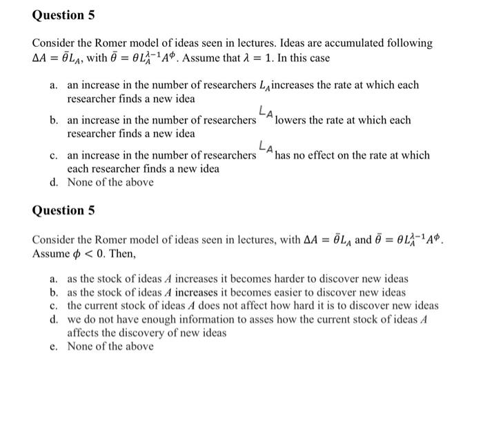 Solved Consider the Romer model of ideas seen in lectures. | Chegg.com