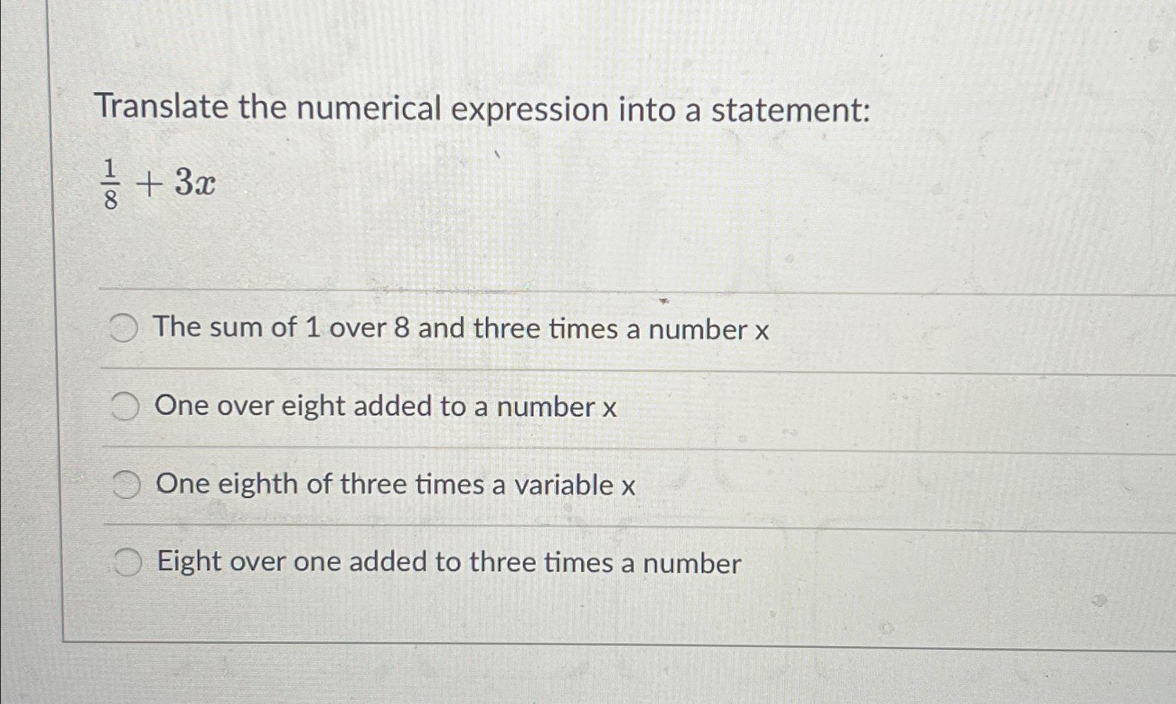 Solved Translate the numerical expression into a | Chegg.com