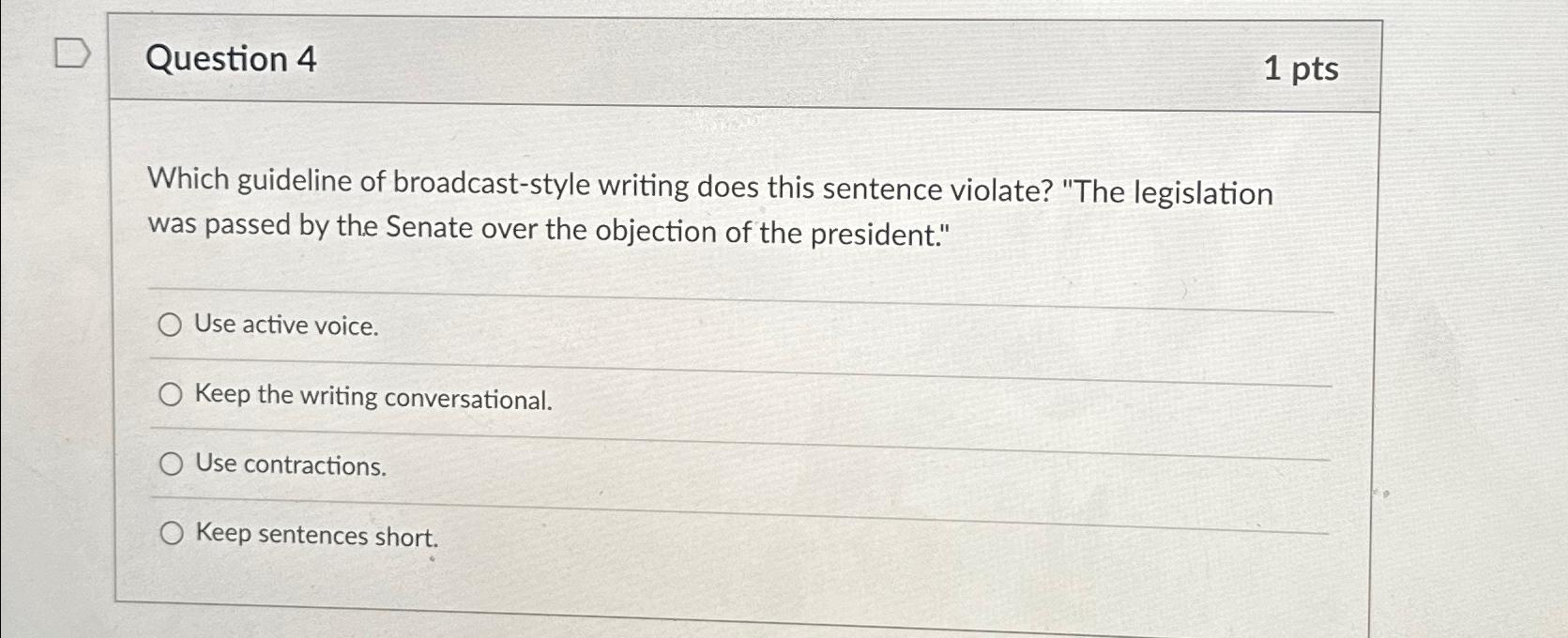 Solved Question 41 ﻿ptsWhich guideline of broadcast-style | Chegg.com