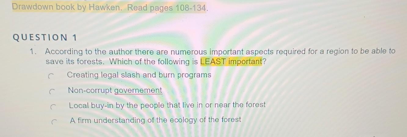 Solved Drawdown book by Hawken. Read pages 108-134. QUESTION | Chegg.com