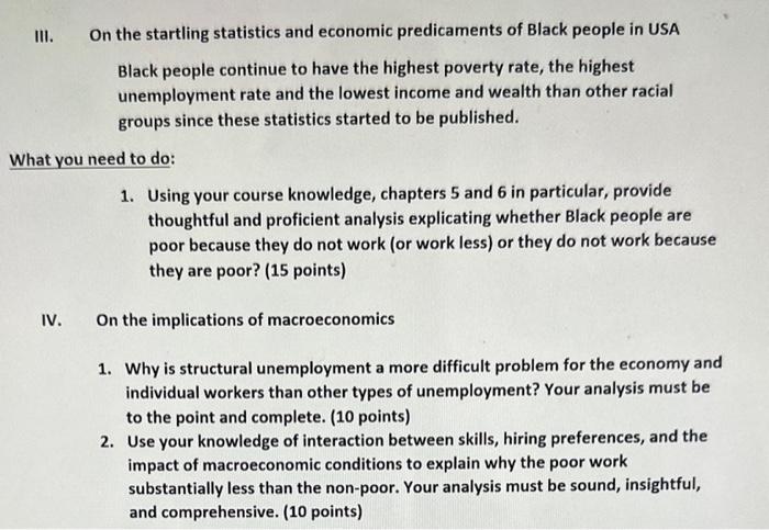 Solved III. On the startling statistics and economic | Chegg.com