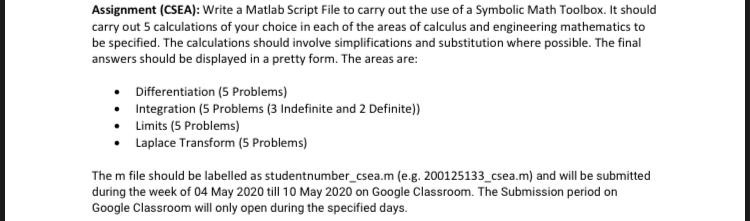 Solved Assignment (CSEA): Write a Matlab Script File to | Chegg.com