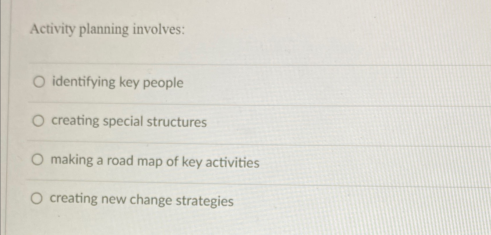 Solved Activity planning involves:identifying key | Chegg.com