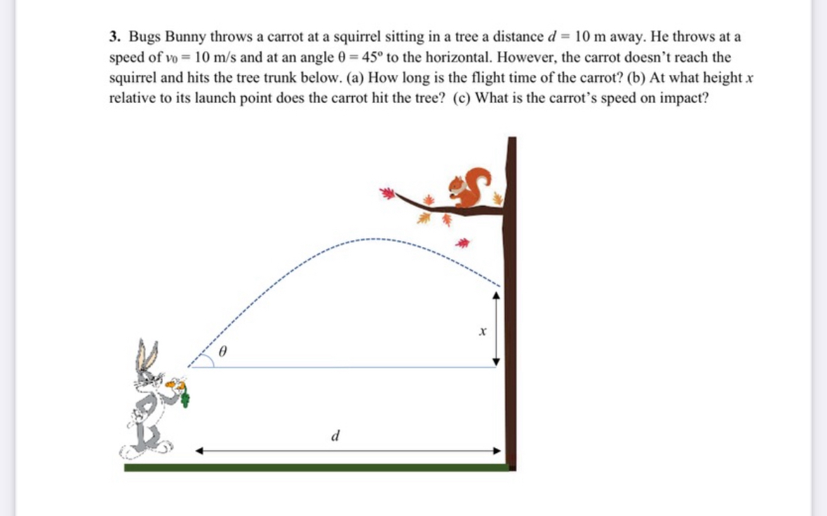 Solved Bugs Bunny throws a carrot at a squirrel sitting in a | Chegg.com