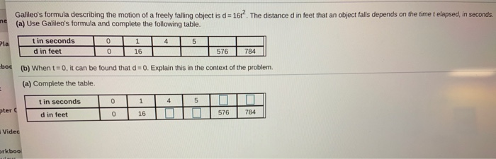 Solved Galileo's formula describing the motion of a freely | Chegg.com