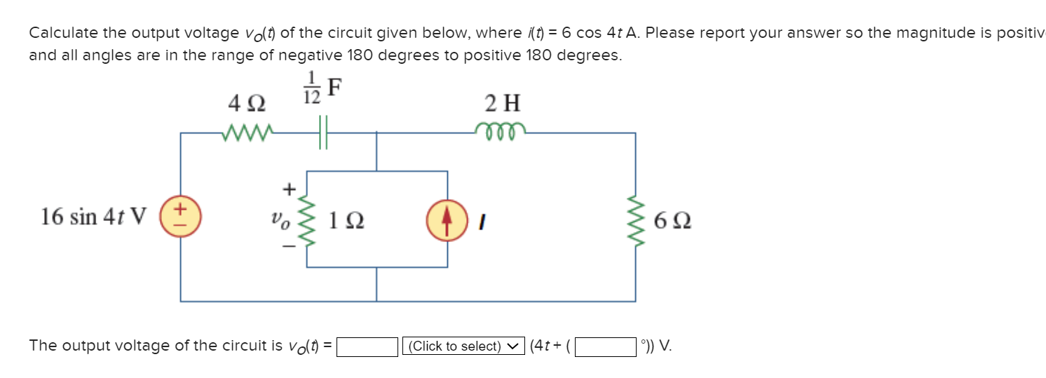 Solved Calculate the output voltage vO(t) ﻿of the circuit | Chegg.com