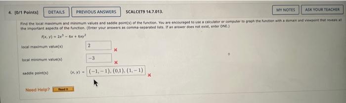 Solved [o/1 points] SCALCET9 14.7.013. Find the local | Chegg.com