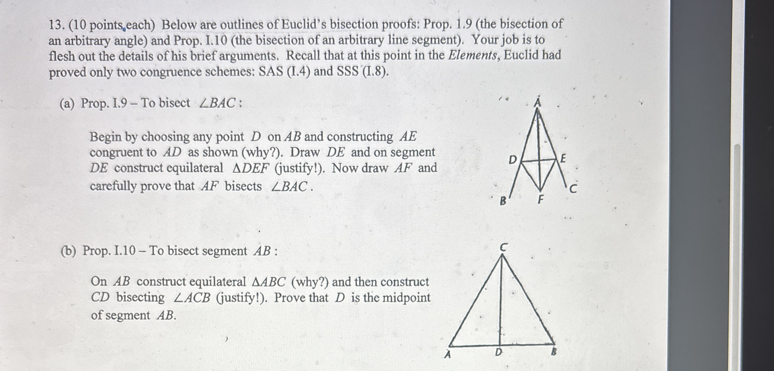 (10 ﻿points each) ﻿Below are outlines of Euclid's | Chegg.com