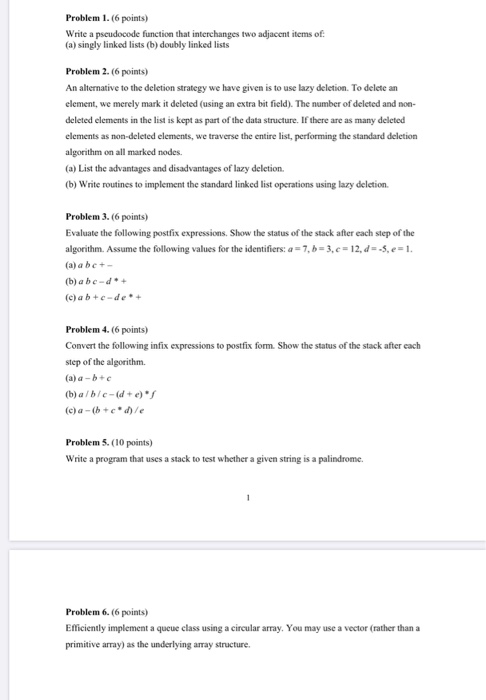 Solved Problem 1. (6 points) Write a pseudocode function | Chegg.com