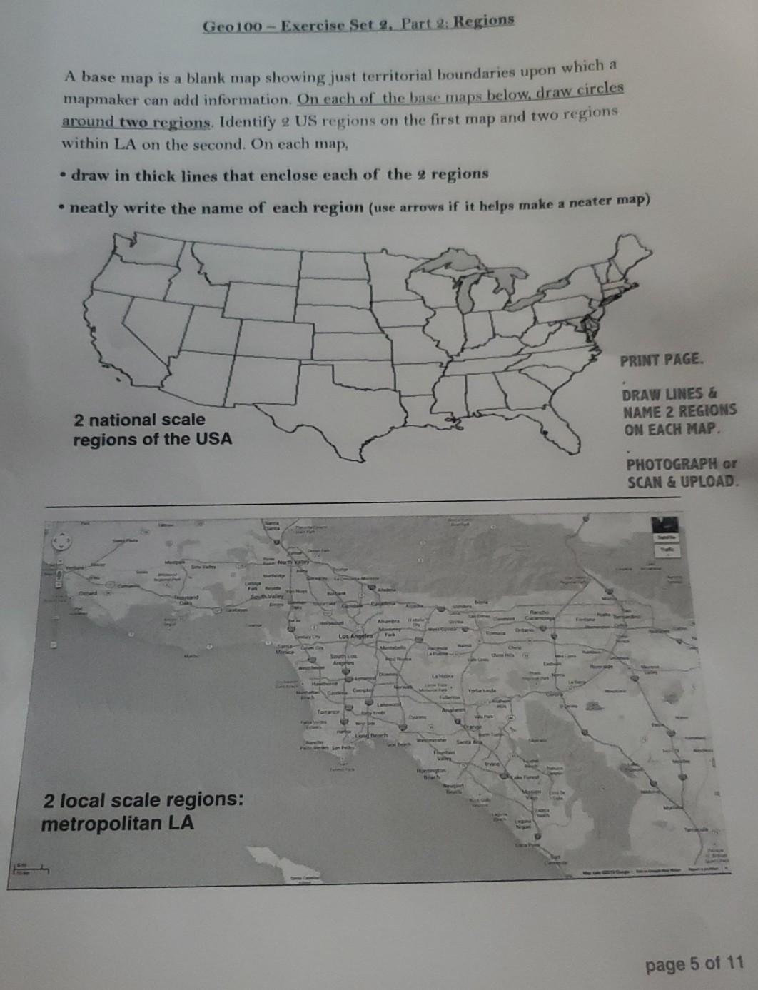 Solved Geo 100 - Exercise Set 2. Part 2: Regions A base map | Chegg.com