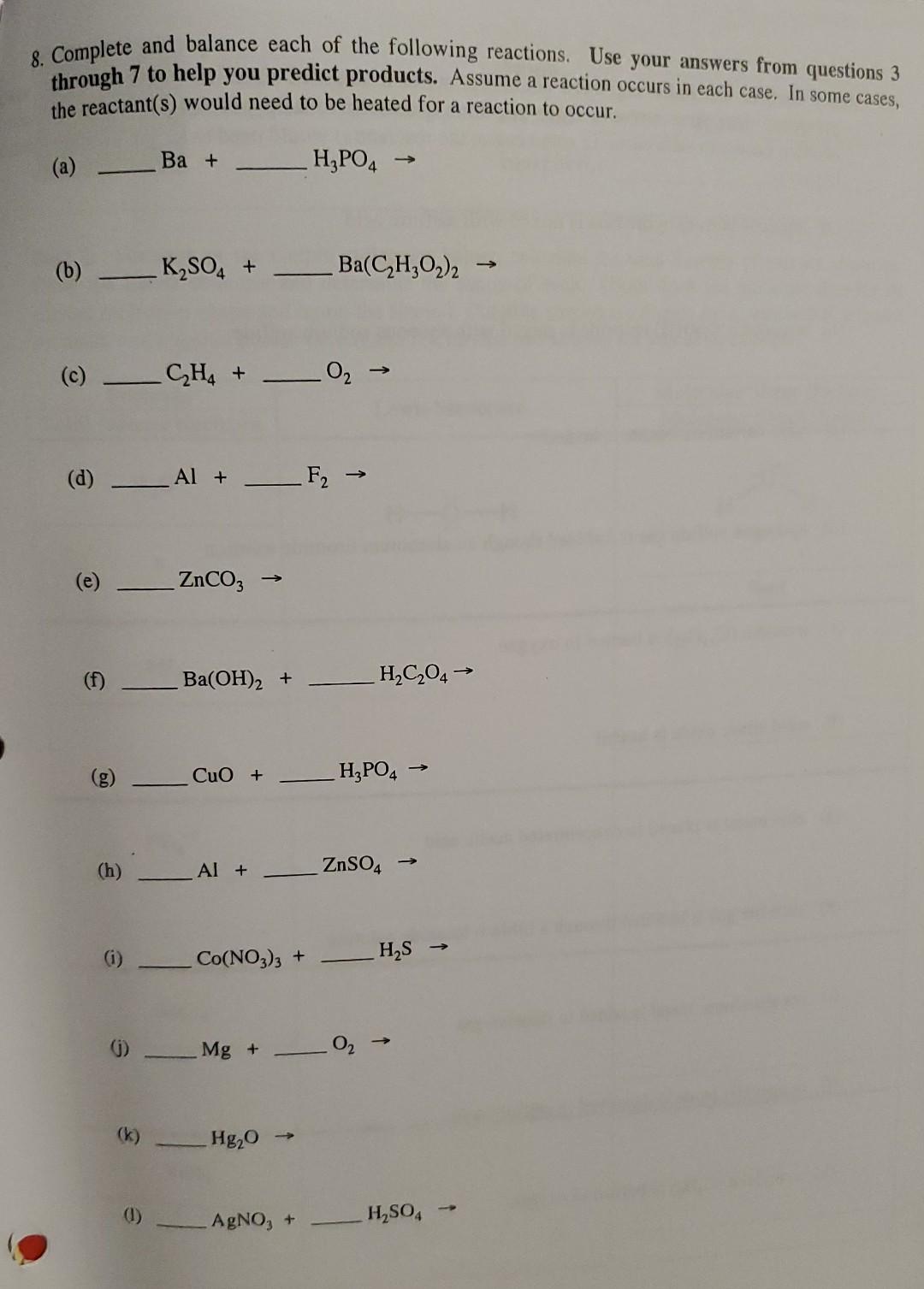 Solved all & Complete and balance each of the following | Chegg.com