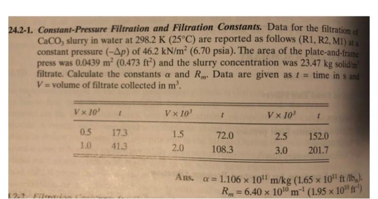 Solved 24.2-1. Constant-Pressure Filtration and Filtration | Chegg.com