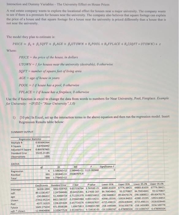 Interaction and Dummy Variables - The Univerity | Chegg.com