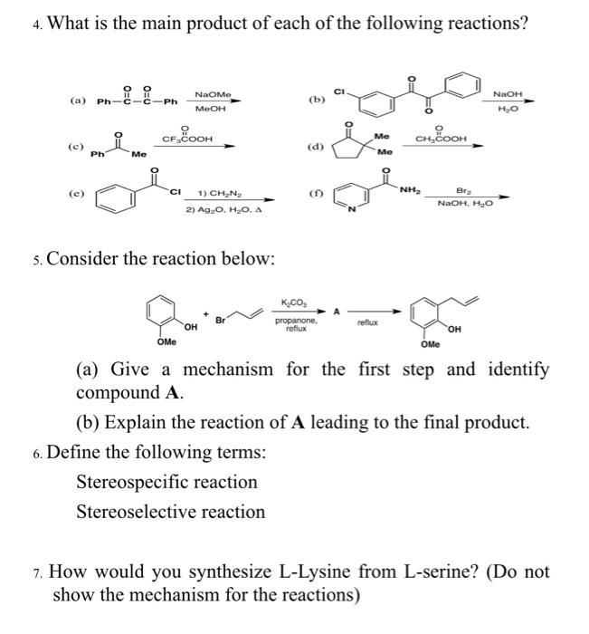 Solved 4. What is the main product of each of the following | Chegg.com