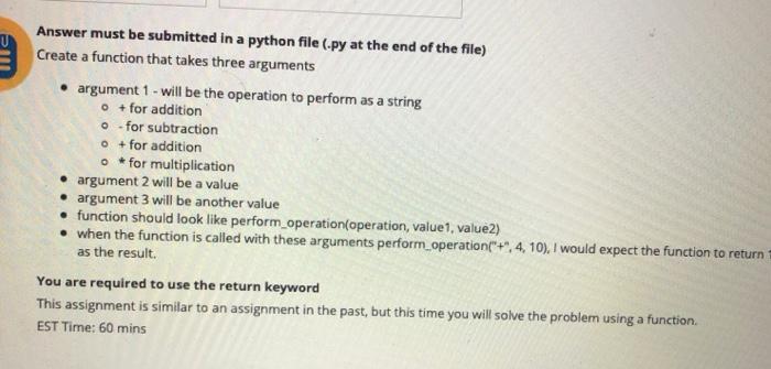 Solved U Answer must be submitted in a python file (.py at | Chegg.com