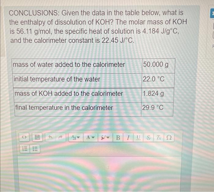 Solved CONCLUSIONS: Given the data in the table below, what | Chegg.com