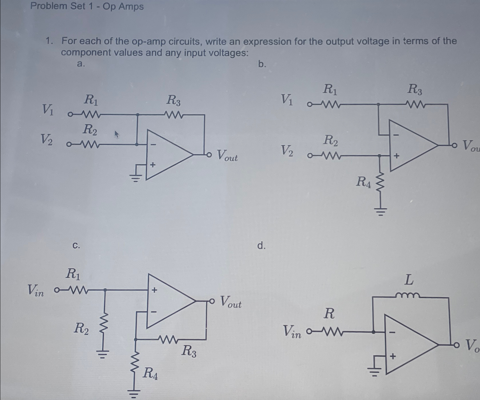 Solved Problem Set 1 - ﻿Op AmpsFor each of the op-amp | Chegg.com