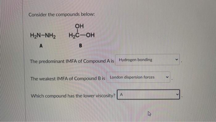 Solved Consider the compounds below: OH H2C-OH - H2N-NH2 А B | Chegg.com