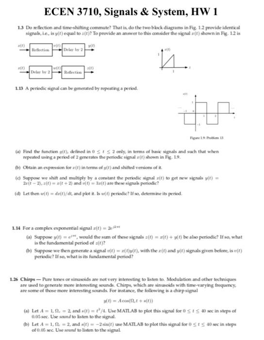 Solved ECEN 3710, Signals & System, HW 1 13 Do reflection | Chegg.com