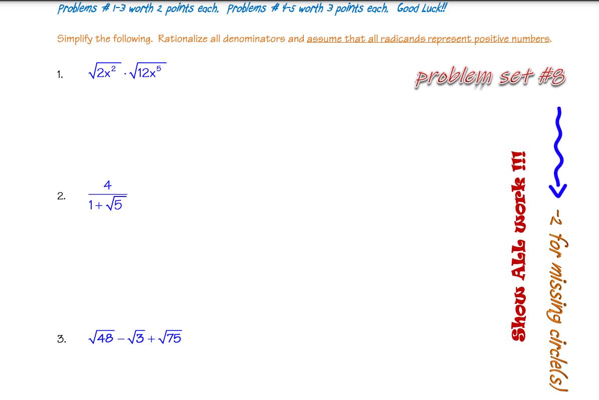 Solved Simplify the following. Rationalize all denominators | Chegg.com