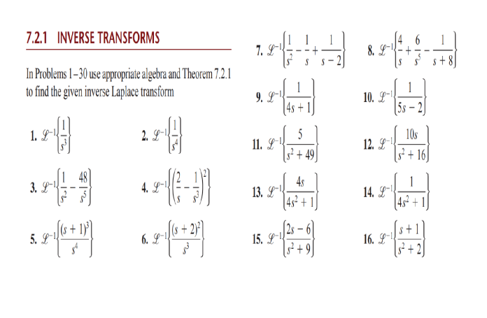 Solved 7.2.1 ﻿INVERSE TRANSFORMSIn Problems 1-30 ﻿use | Chegg.com