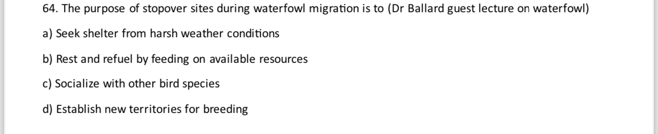 Solved The purpose of stopover sites during waterfowl | Chegg.com