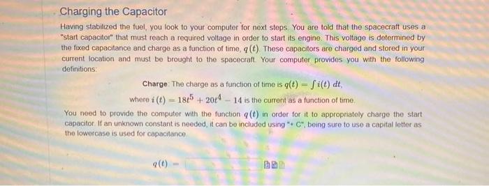 Solved Charging the Capacitor Having stabilized the fuel, | Chegg.com