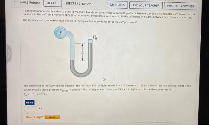 Solved 13. [-/0.5 Points) DETAILS SERCP11 9.4.P.015. MY | Chegg.com Solved 13. [-/0.5 Points) DETAILS SERCP11 9.4.P.015. MY | Chegg.com