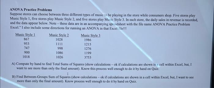 Solved ANOVA Practice Problems Suppose stores can choose | Chegg.com