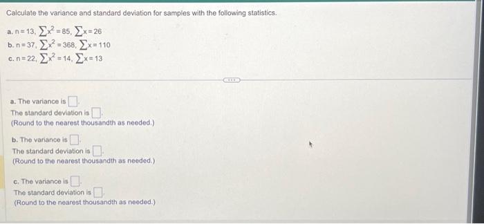 Solved Calculate the variance and standard deviation for | Chegg.com