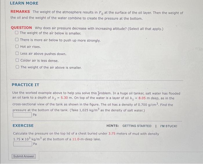 Solved REMARKS The weight of the atmosphere results in P0 at | Chegg.com