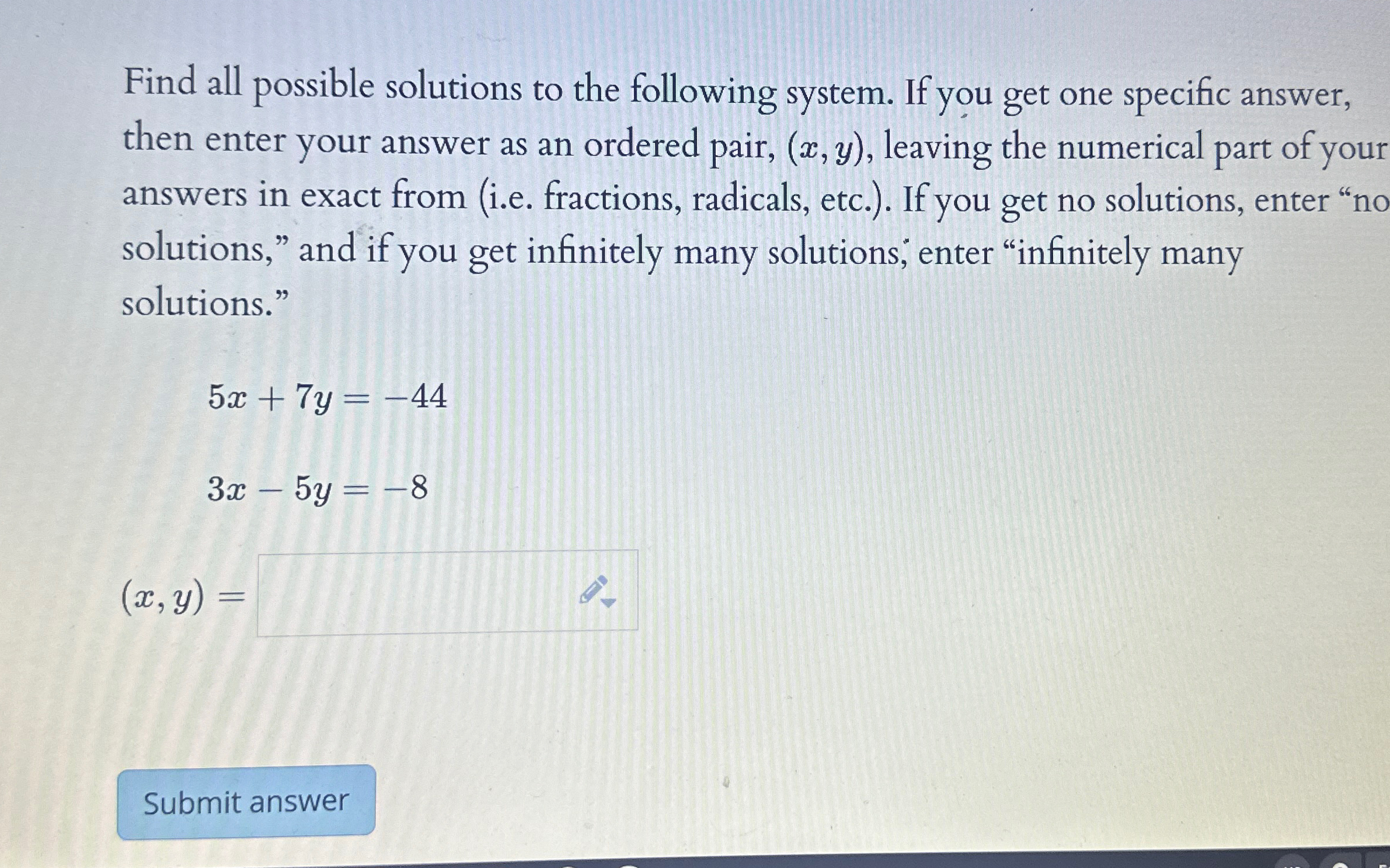 Solved Find all possible solutions to the following system. | Chegg.com