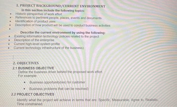 Solved 1. PROJECT BACKGROUND/CURRENT ENVIRONMENT In this | Chegg.com