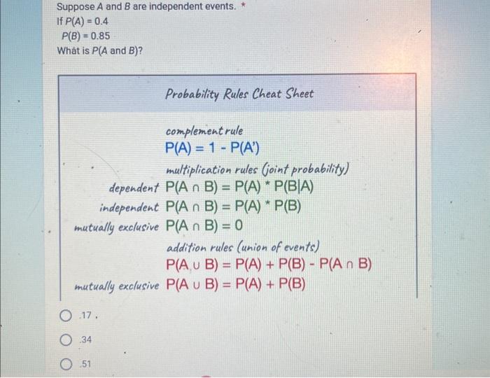 Solved Suppose A and B are independent events. * If | Chegg.com