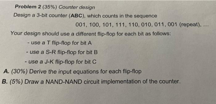 Solved Problem 2 (35%) Counter design Design a 3-bit counter | Chegg.com