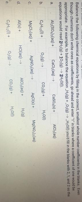Solved Balance the following chemical equations by filling | Chegg.com