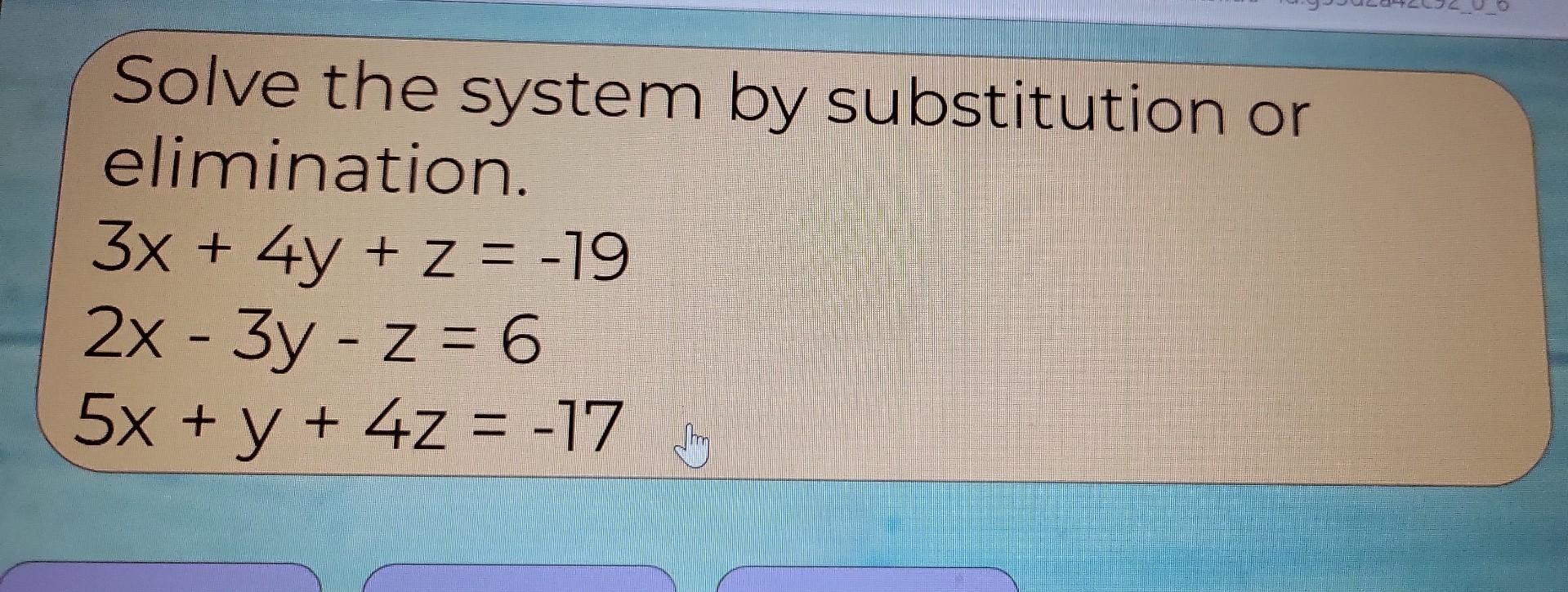 Solved Solve the system by substitution or elimination. | Chegg.com
