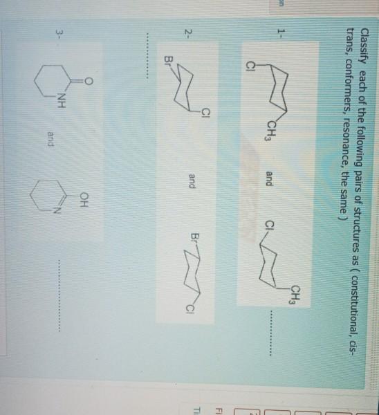 Solved Classify each of the following pairs of structures as | Chegg.com