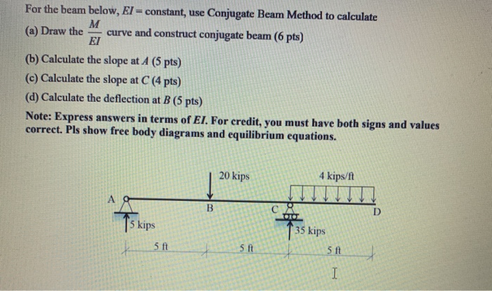 Solved For the beam below, EI = constant, use Conjugate Beam | Chegg.com