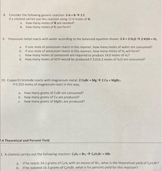 Solved 8. Consider the following generic reaction: 3 A + B → | Chegg.com