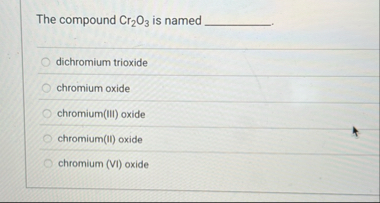 Solved The compound Cr2O3 ﻿is nameddichromium | Chegg.com