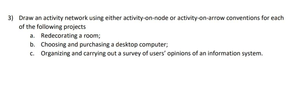 Solved 3) Draw an activity network using either | Chegg.com