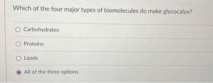 Solved Which of the four major types of biomolecules do make | Chegg.com