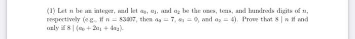 Solved (1) Let n be an integer, and let a0,a1, and a2 be the | Chegg.com