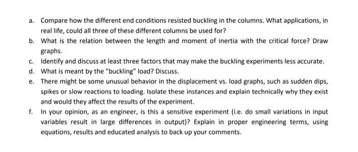 a. Compare how the different end conditions resisted | Chegg.com