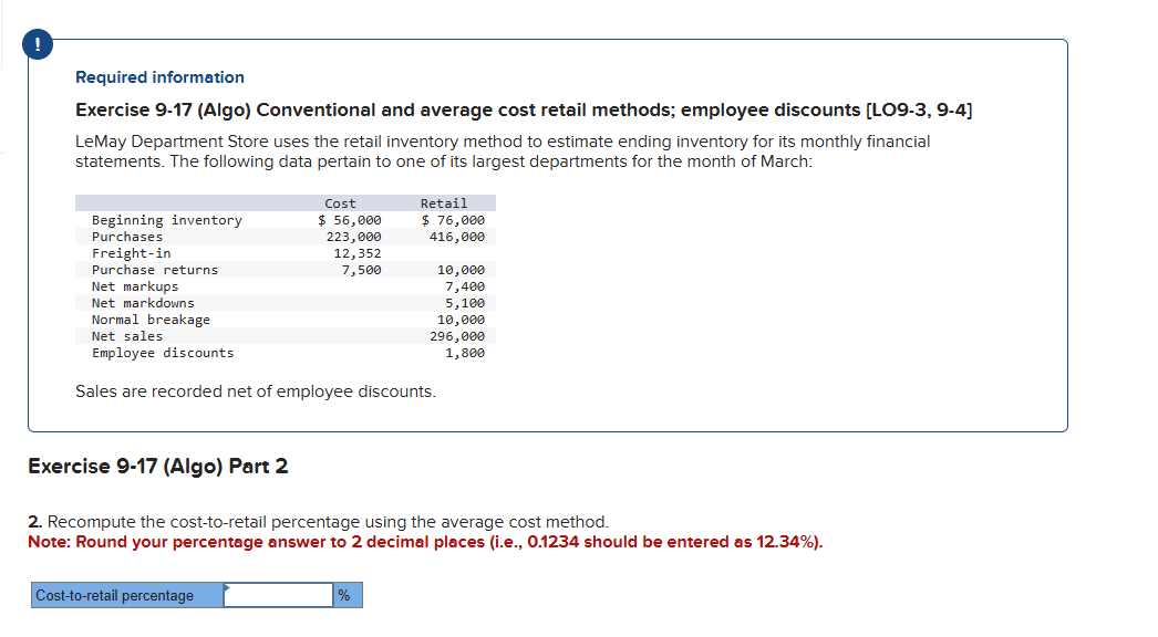 Solved Required informationExercise 9-17 (Algo) | Chegg.com